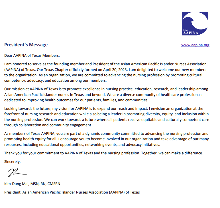 Welcome Letter and May 2023 Newsletter | AAPINA